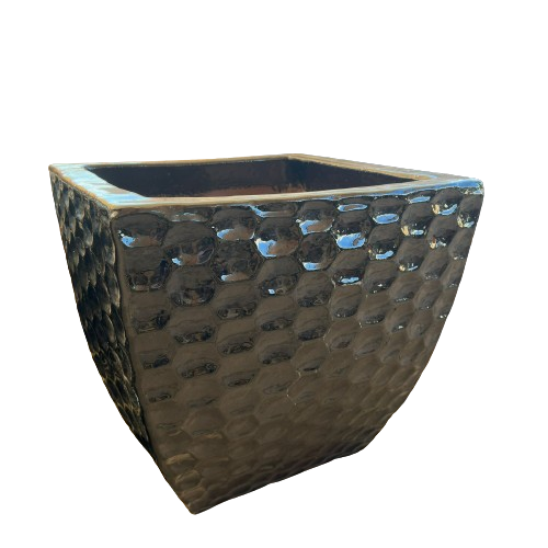 Square Waffle Weave Low Ceramic Black Pot Black Set of 3 | Royal Garden ...