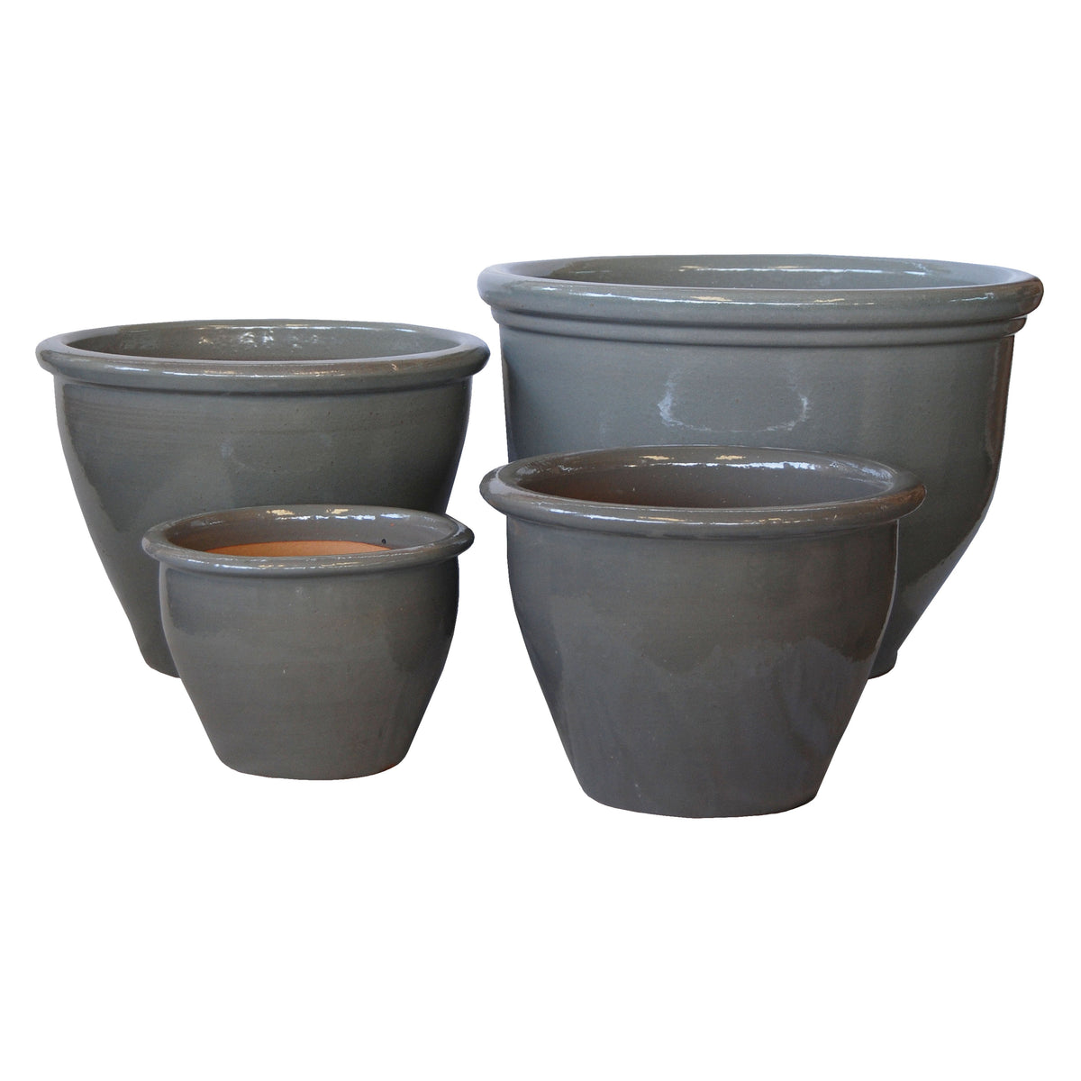 NTB-10063 Round Rim Ceramic Pot Grey Glazed Finish Height 38cm Diamete ...